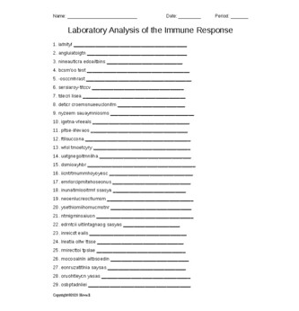Lab Analysis of the Immune Response Word Scramble for a Microbiology ...