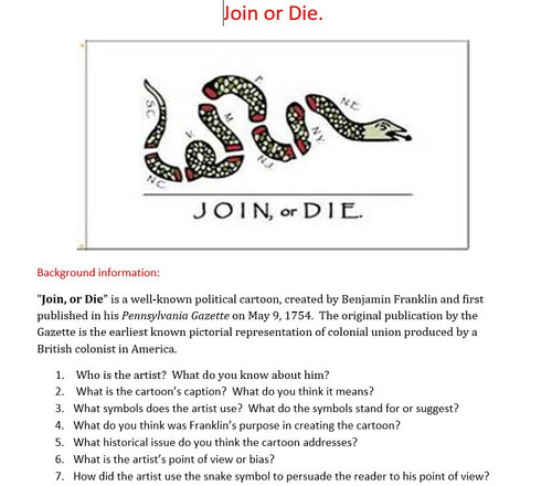 French and Indian War: American Revolution: Join or Die Cartoon