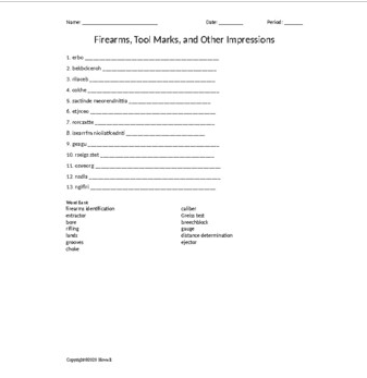 Firearms, Tool Marks, and Other Impressions Word Scramble for a ...