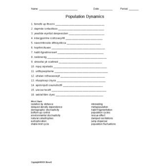 Population Dynamics Word Scramble for an Ecology Course - Amped Up Learning