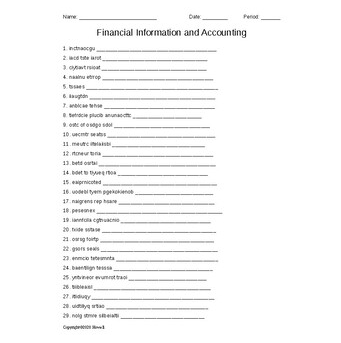 Financial Information and Accounting Word Scramble for a Business ...