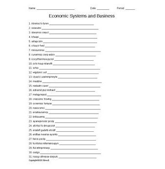Economic Systems and Business Word Scramble for a Business Course ...