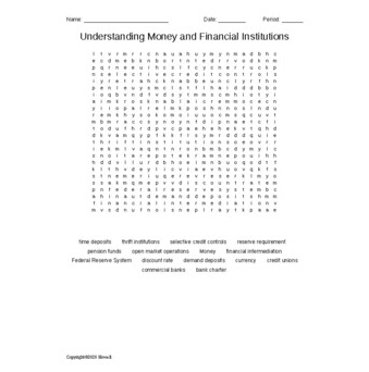 Money and Financial Institutions Word Search for a Business Course ...