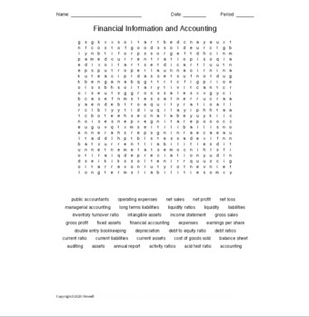 Financial Information and Accounting Word Search for a Business Course ...