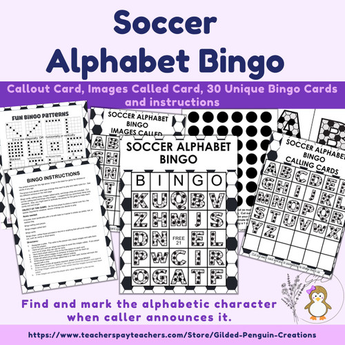 Alphabet Bingo Cards with Teal Unicorn Letters Game - 5x5