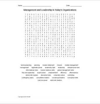 Management and Leadership Word Search for a Business Course - Amped Up ...