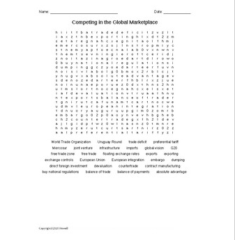 Competing in the Global Marketplace Word Search for a Business Course ...
