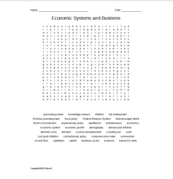 Economic Systems and Business Word Search for a Business Course - Amped ...