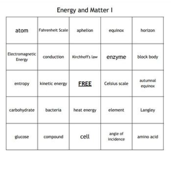 "Energy and Matter" Bingo set for a Physical Geography Course - Amped ...
