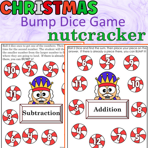 Christmas Addition and Subtraction Bump Game Nutcracker Math Dice Game ...