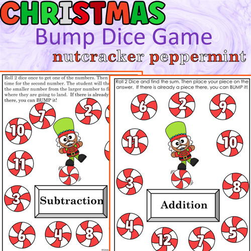 Christmas Addition and Subtraction Bump Math Dice Game Nutcracker ...