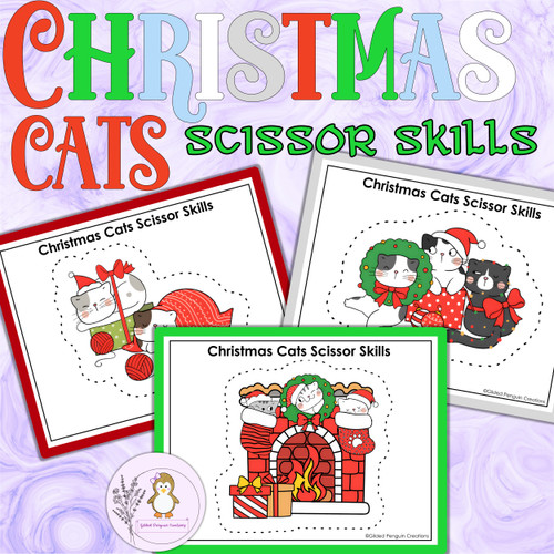Christmas Cats Scissor Skills Activity Scissor Cutting Practice Preschool