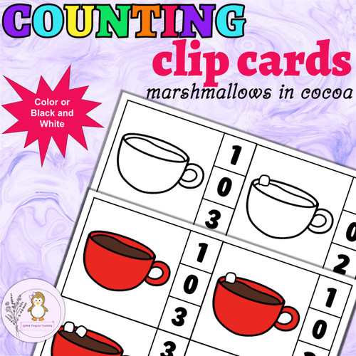 Christmas Counting Clip Cards Marshmallows in Cocoa Learn Numbers 0 to 10