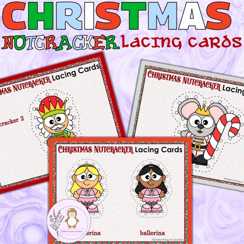 Christmas Nutcracker Lacing Cards Activity for Early Elementary