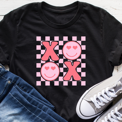 XOXO Checkered Smiley Face Valentine's T-shirt