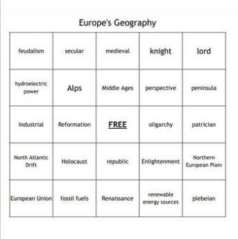 "Europe's Geography" Bingo set for a Middle School Geography Course ...