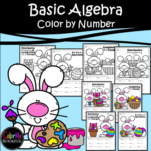 EASTER BUNNY - Basic Algebra Color by Number Worksheets - Amped Up Learning