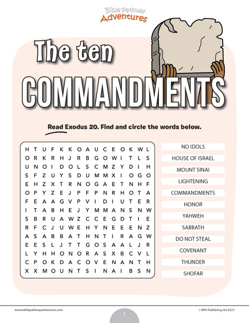 Ten Commandments word search puzzle