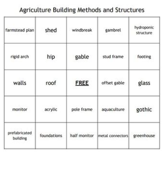 "Building Methods and Structures" Bingo set for an Ag. Structures ...