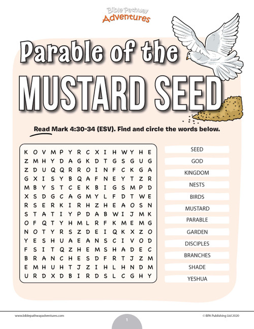 Parable of the Mustard Seed word search puzzle