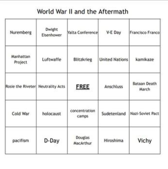 "World War II and the Aftermath" Bingo for a World History Course ...