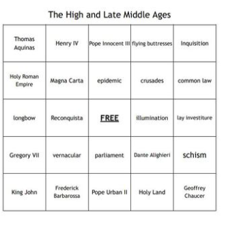 "The High and Late Middle Ages" Bingo for a World History Course ...
