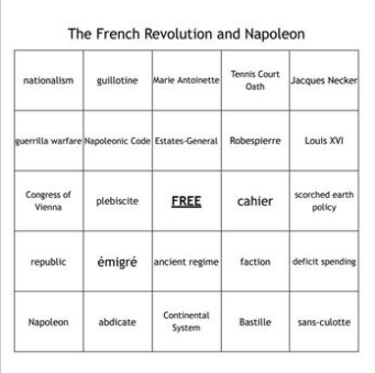 "The French Revolution" Vocabulary Bingo for a World History Course ...
