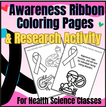 Awareness Ribbon Coloring Pages & Research Activity for Health Science ...