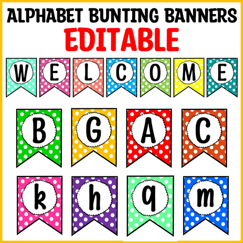 Bulletin Board Bunting Banners, Polka Dots bright Alphabets Bunting ...