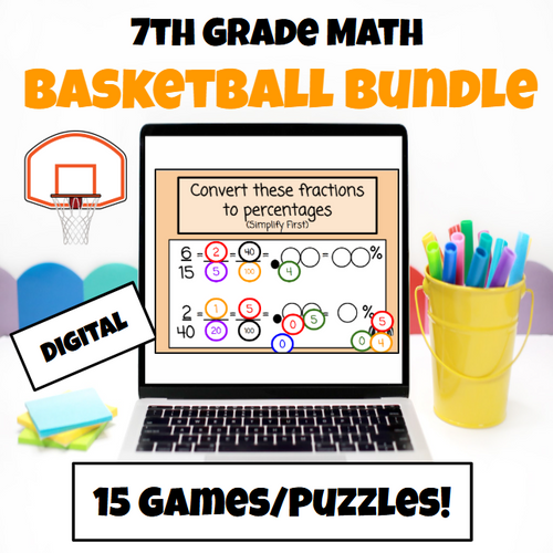 7th Grade Basketball Math Bundle - 15 Lessons/Games - Amped Up Learning