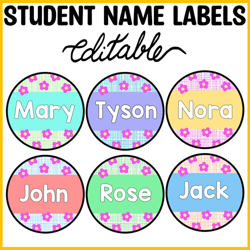Printable Bright Flower Theme Student Name Tags, Name Signs,Classroom ...
