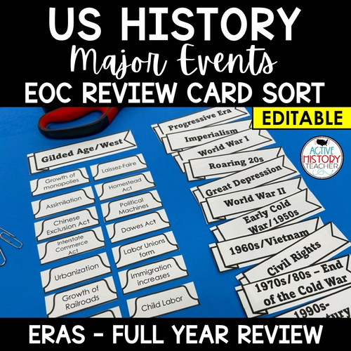 US History EOC Review Activity Eras Review Card Sort Major Events STAAR ...