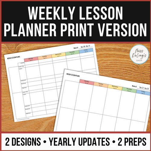 Weekly Lesson Planner Print Version 2 layouts 2 Preps 2025-2026 Yearly ...