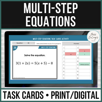 Multi-Step Equations Task Cards Print and Digital Self Checking Google ...