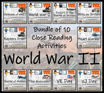 World War II Close Reading Comprehension Activity Bundle | 5th & 6th Grade