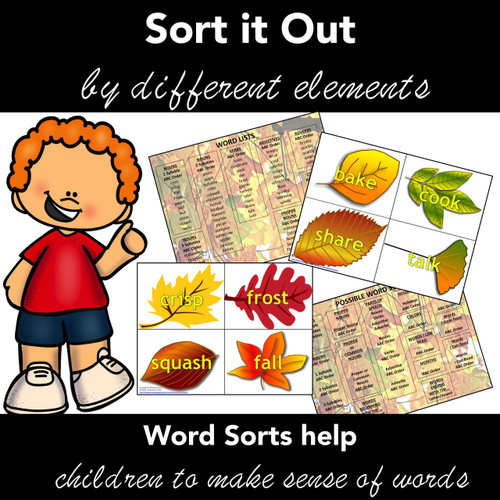 Word Sort - Fall Theme - Differentiated - Cut and Sort - Amped Up Learning