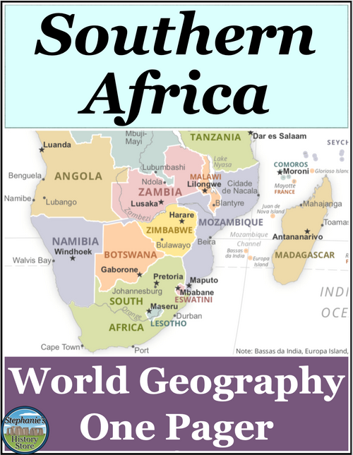 Southern Africa World Geography One Pager Activity