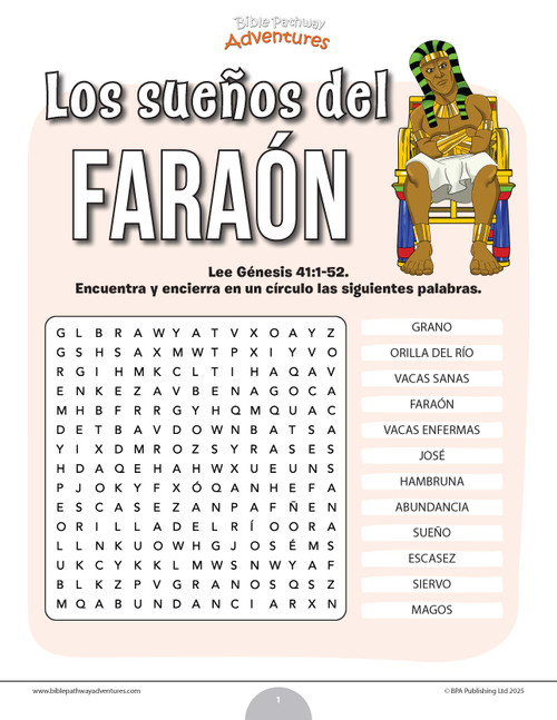 Sopa de letras de los sueños del Faraón