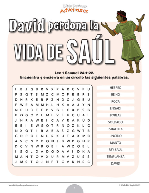 Sopa de letras de David perdona la vida de Saúl