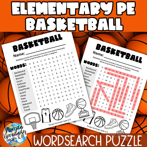 Elementary PE Basketball Wordsearch