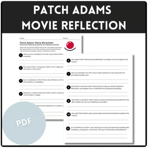 FREE - Patch Adams Movie Worksheet – Healthcare Worker Qualities & Ethics