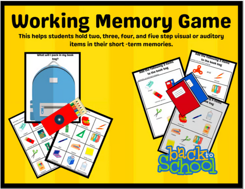 OT ST Back to School Working Memory Game for Auditory and Visual Memory ...