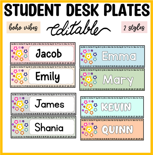 Printable Flowers Student Desk Plates, Editable Classroom Labels, Name ...