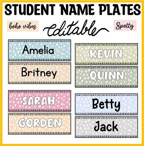 Printable Boho Neutral Spotty Student Desk Plates, Classroom Labels ...