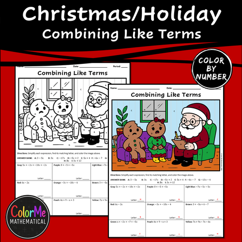 Whimsical Christmas Math Color by Number – Combining Like Terms (Santa ...