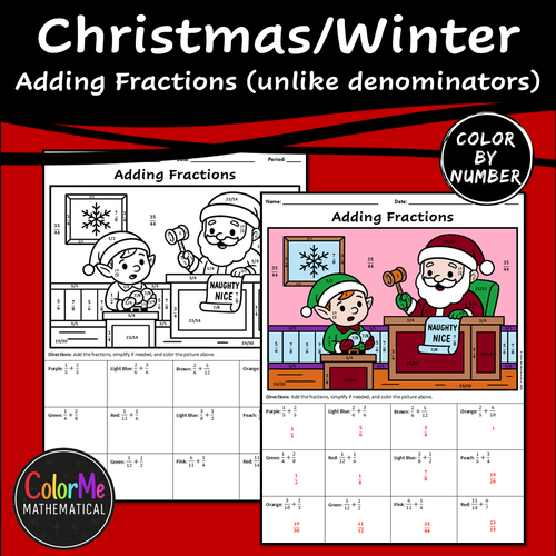 Christmas Math Color by Number – Adding Fractions with Unlike ...