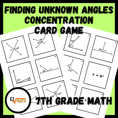 Finding Unknown Angles Concentration Card Match Game | 7th Grade Math ...