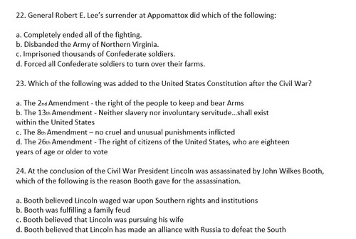 Civil War Test and Key: 25 Multiple Choice and 4 Documents Based ...