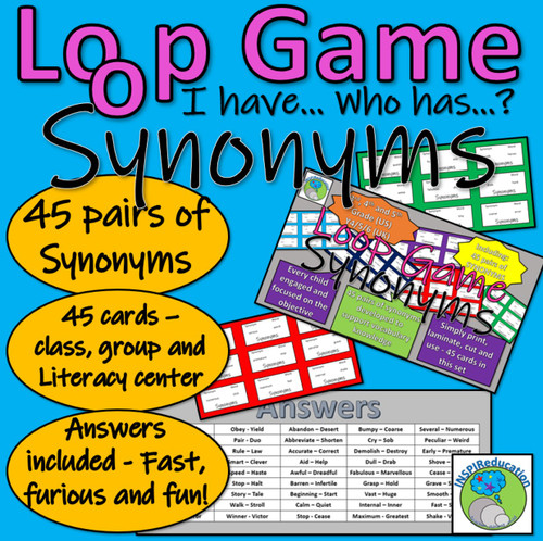 Synonyms (Same Meaning) Loop Game "I have...Who has...?" 45 pairs of ...