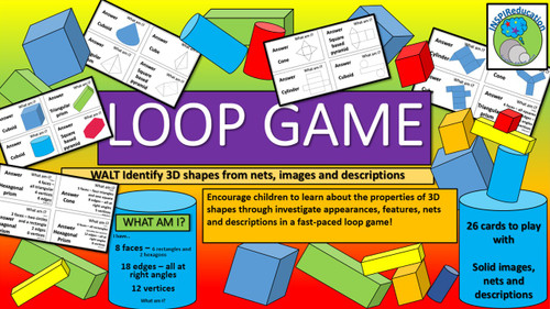 3D Shapes, nets, solids, descriptions, visuals - Loop Game: "I have ...